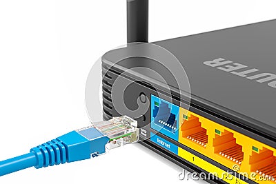 LAN Connector Plugging In LAN Port Internet Wireless Router Back Side ...