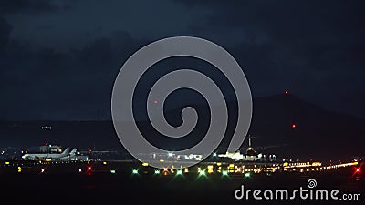 A Landing Aircraft at Night Stock Video - Video of airstrip, lighting ...