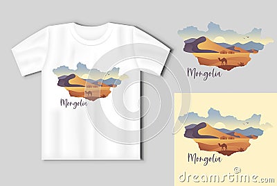 Landscape Of The Mongolian Steppe And Gobi Desert With A Camel. In The ...