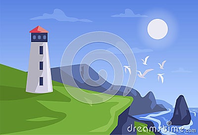 Landscape Watchtower Illustration Concept Vector | CartoonDealer.com ...