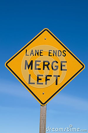 Lane Ends Merge Left Sign Stock Image - Image: 17016551