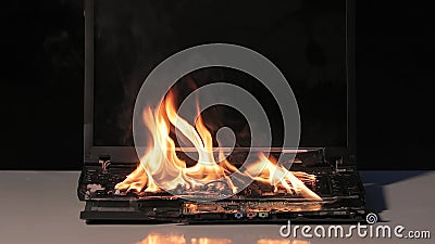 Burning laptop computer stock video. Video of failure - 201211649