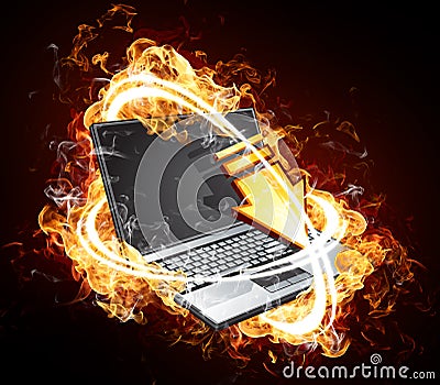 Laptop Computer On Fire Royalty Free Stock Images - Image: 14516159