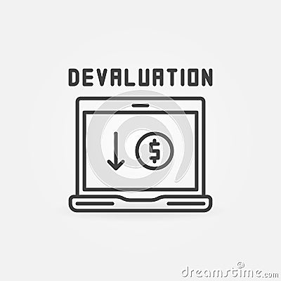 Laptop With Dollar Coin And Arrow Vector Devaluation Line Icon | CartoonDealer.com #268422483