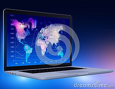 Laptop Inside Screen Monitor World Map And Chart Stock Photo ...