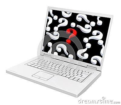 Laptop With Question Marks On The Screen Isolated Over White. Royalty ...