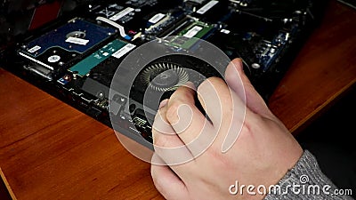 Laptop, Removed The Back Cover, Visible Chips And The Hand Of A Master ...
