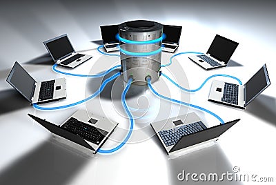 Laptops Communicating With Central Server Stock Images - Image: 5363784