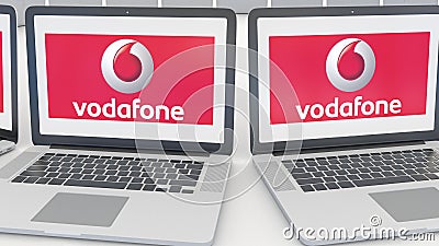 Laptops with Vodafone Logo on the Screen. Computer Technology ...