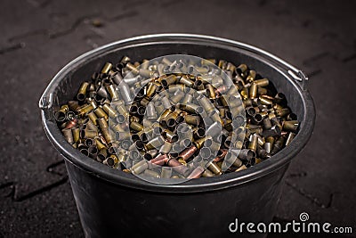 In A Large Black Plastic Bucket Is Very Much Used Multi-colored Shell ...