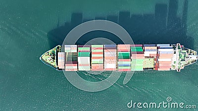 Large Container Ship at Sea -Top Down View. Aerial Top View of Cargo ...