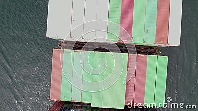 Large Container Ship at Sea. Top Down View. Cargo Container Ship Vessel ...