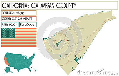 Large And Detailed Map Of Calaveras County In California Stock ...