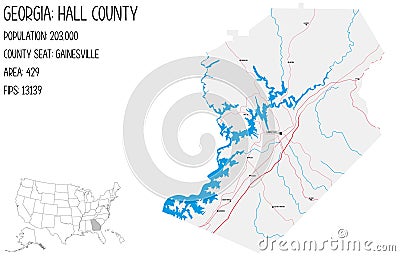 Large And Detailed Map Of Hall County In Georgia Vector Illustration ...