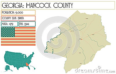 Large And Detailed Map Of Hancock County In Georgia Cartoon Vector ...