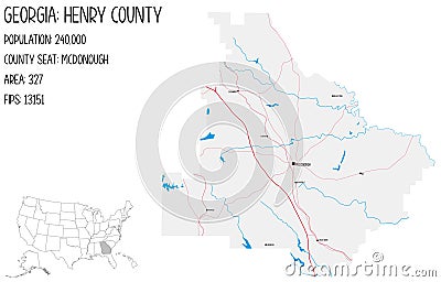 Large And Detailed Map Of Henry County In Georgia. Cartoon Vector ...