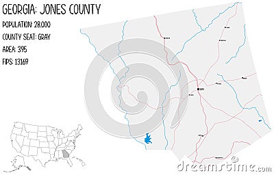 Large And Detailed Map Of Jones County In Georgia. Cartoon Vector ...