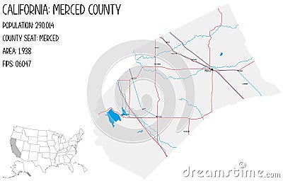 Large And Detailed Map Of Merced County In California Vector ...