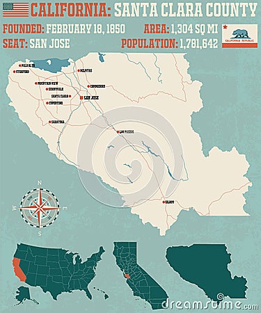 Santa Clara County Map In California. Vector Illustration ...