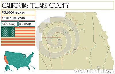 Detailed Map Of Tulare County In California USA Stock Photography ...