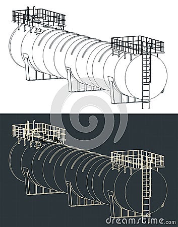 Large Horizontal Storage Tank Blueprints Vector Illustration ...