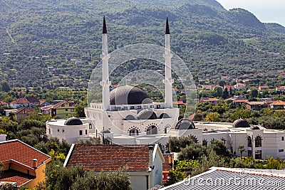 Large Muslim Mosque With Two Minarets In Bar, Montenegro Stock Photo ...