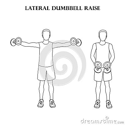 Lateral Dumbbell Raise Workout Exercise Vector Illustration Outline ...