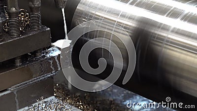 The Lathe Machine Rough Cutting with Liquid Coolant Method. Stock Video ...