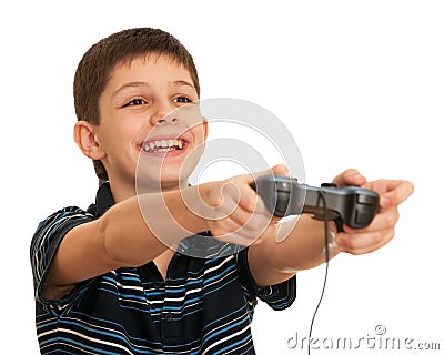 Laughing Boy Playing A Computer Game With Joystick Royalty-Free Stock ...