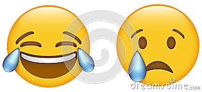 Laughing And Crying Face With Drop Of Tears Emoticons Cartoon Vector ...