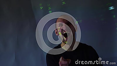 Hacker Laughing Then Glaring into Camera Stock Video - Video of ...