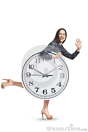 Laughing Woman With Clock Running Royalty-Free Stock Photo ...