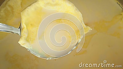 A Layer of Cream on Milk and Milk Cooked in a Pot, Milk Fat Stock Video ...