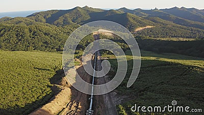 Laying the Main Gas Pipe in a Dug Trench among the Mountains Stock ...
