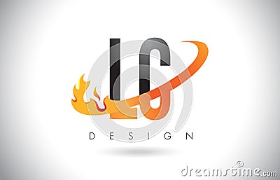 LC L C Letter Logo With Fire Flames Design And Orange Swoosh. Vector ...