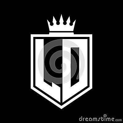 LD Logo Monogram Bold Shield Geometric Shape With Crown Outline Black ...