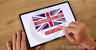 Learn English Interface in Hands Holding Tablet with English Learning ...