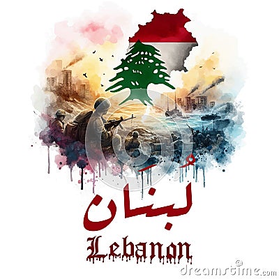Lebanon In Arabic Language With Handwritten Calligraphy Thuluth Font ...
