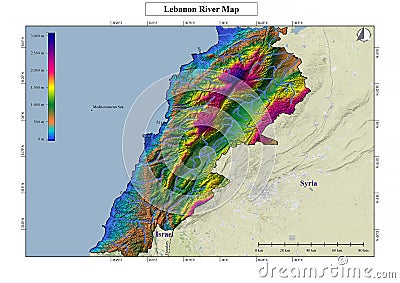 Lebanon River Map And Elevations Royalty-Free Stock Image ...