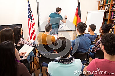Lecturer Drawing Diagram On The Blackboard Stock Photography ...
