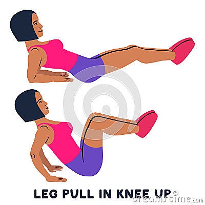 Leg Pull In Knee Up. Sport Exersice. Silhouettes Of Woman Doing ...