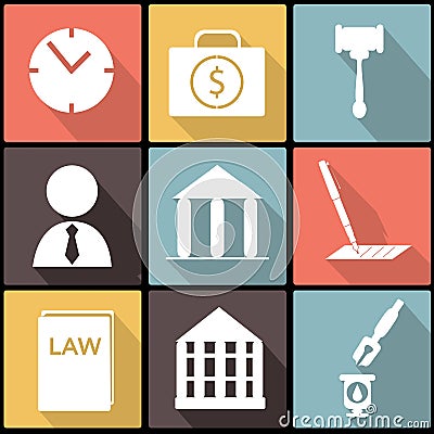 Legal, Law And Justice Icon Set In Flat Design Stock Vector - Image ...