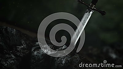 An Epic Two Handed Sword Inside a Rock Stock Footage - Video of hero ...