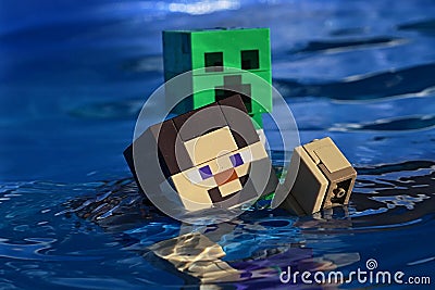 LEGO MInecraft Figure Of Main Character Steve With Raised Hand Drowning ...