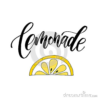 Lemonade Lettering With Lemon Label. Brush Calligraphy Of Word Lemonade ...