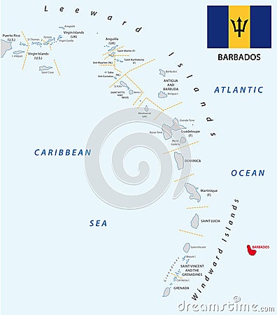 Lesser Antilles Map Barbados With Flag Stock Image | CartoonDealer.com ...