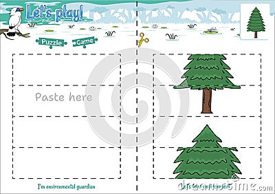Lets Play Cut And Paste Puzzle Game With Jungle Theme Cartoon Vector ...