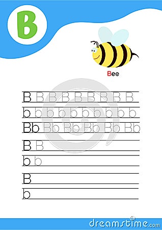 Letter B With A Picture Of Bee And Seven Lines Of Letter B Writing ...