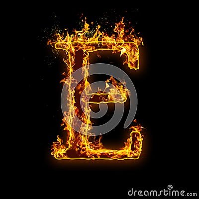 Letter E. Fire Flames On Black Isolated Background Royalty-Free Stock ...