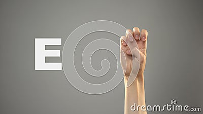 Letter E in Sign Language, Hand on Background, Communication for Deaf ...